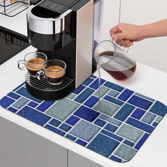 Abstract Grid Dish Drying Mats for Kitchen Counter, Minimalist Blue ...