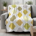 Abstract Grid Fleece Throw Blanket Boho Yellow Grey Green Geometric ...