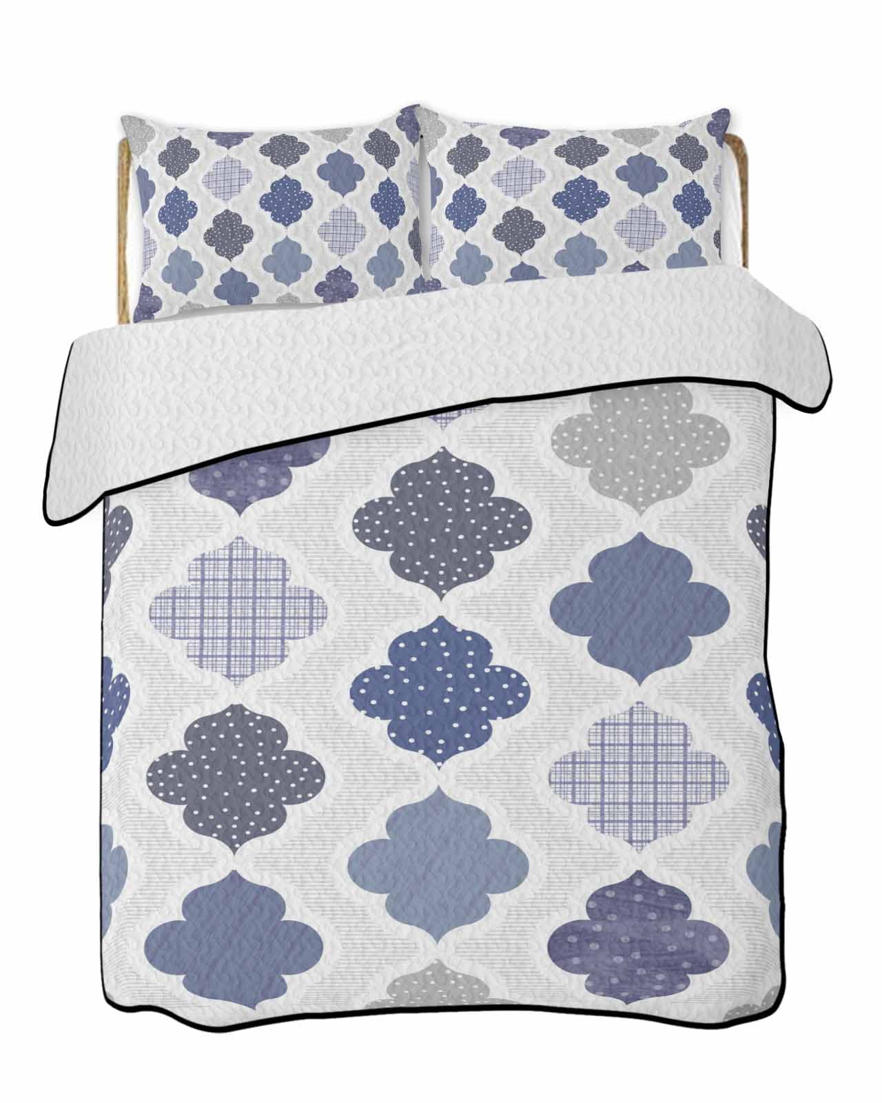 Abstract Grid Quilts Bedding Set California King Boho Blue Purple Grey ...