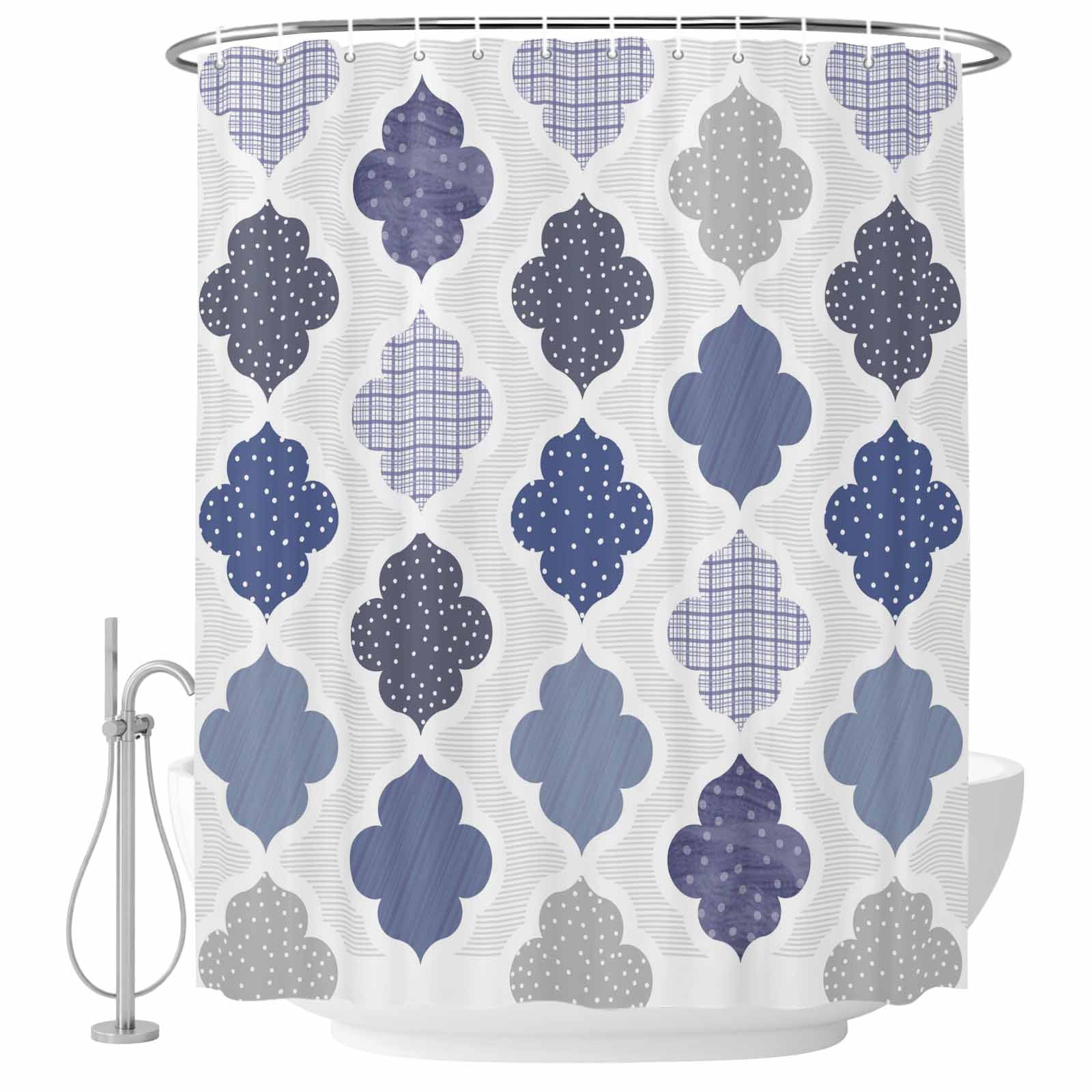 Abstract Grid Shower Curtain for Bathroom, Boho Blue Purple Grey ...