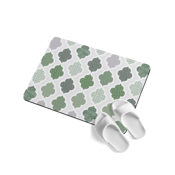 Abstract Grid Soft Diatomaceous Earth Mat, Boho Green Grey Geometric ...