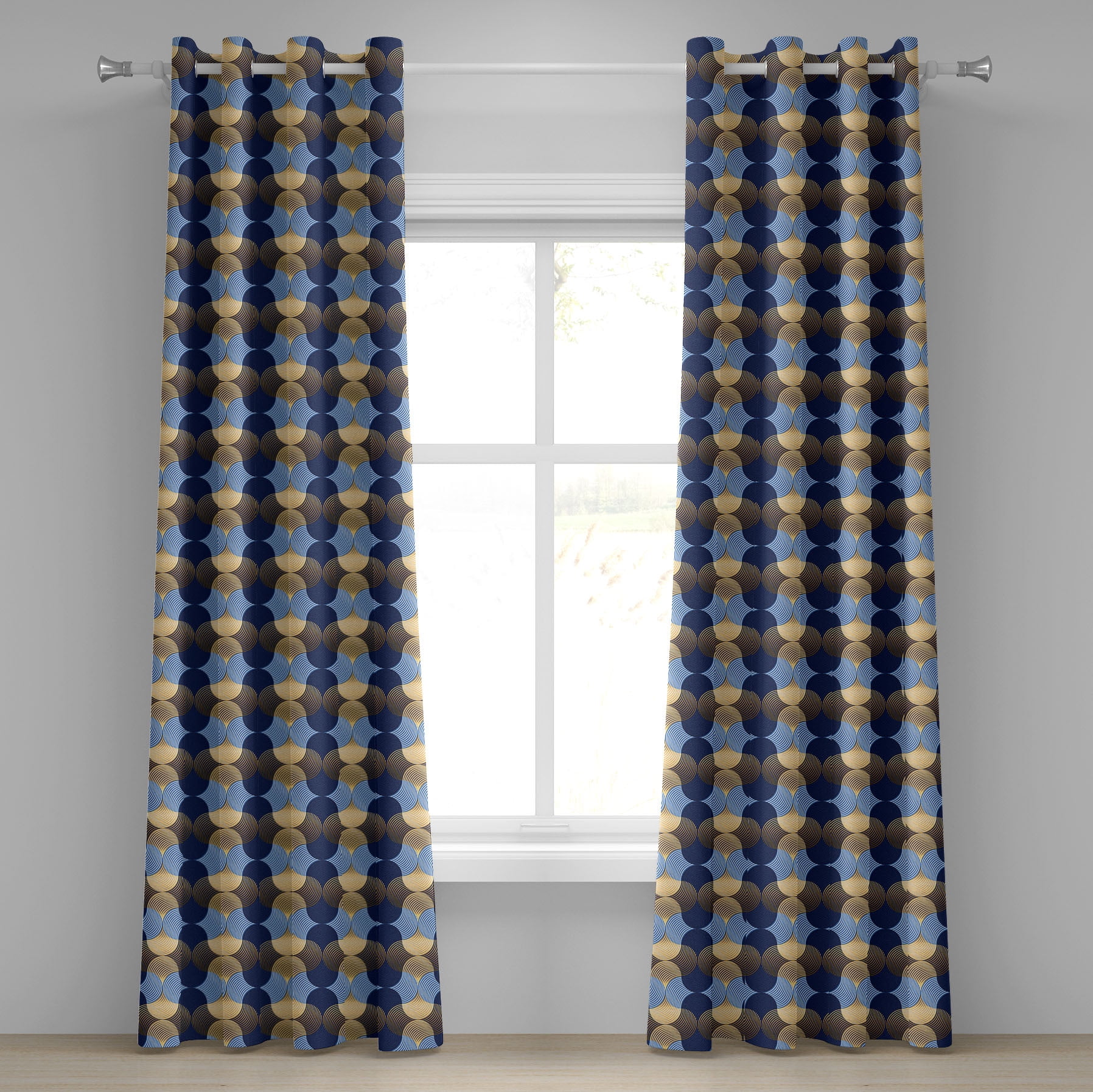 Abstract Grommet Curtain, Swirly Geometric Lines Op Illusion Art Deco ...