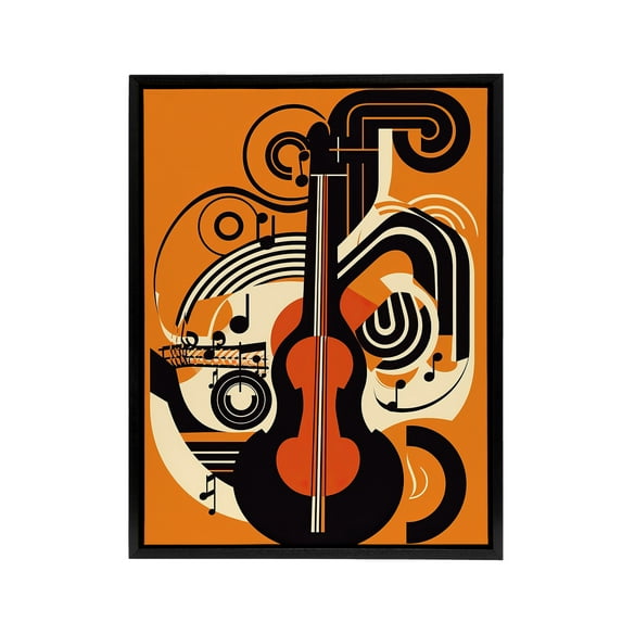 Abstract Guitar Graphic Music Black Framed Canvas Wall Art Print 12X16 ...