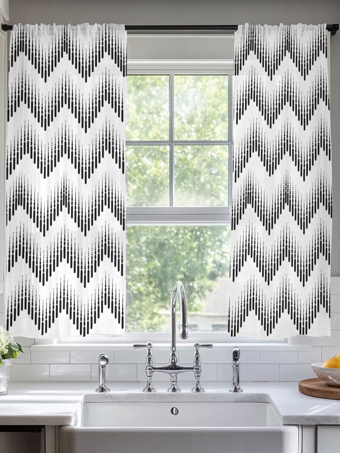 Abstract Halftone Zigzag Chiffon Sheer Curtains 72 Inches Long ...