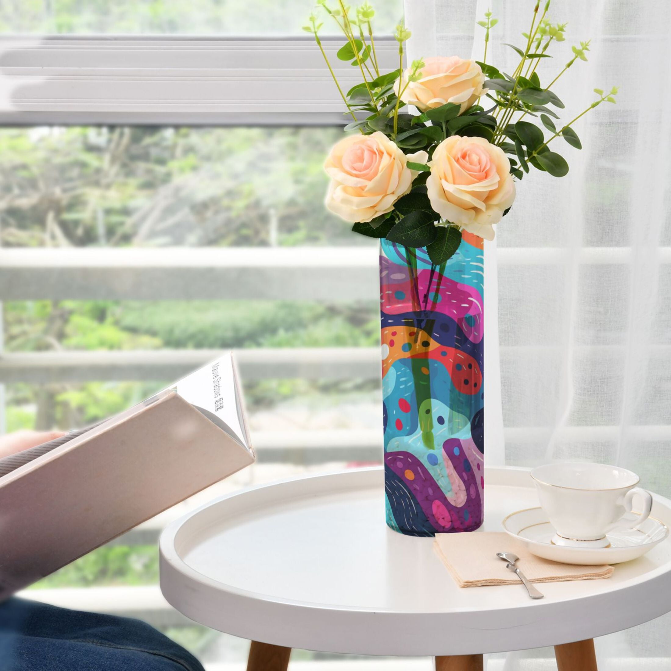 Abstract Hand Drawn Doodle Flower Vase 11.8x3.9 inch Vases Clear Non ...