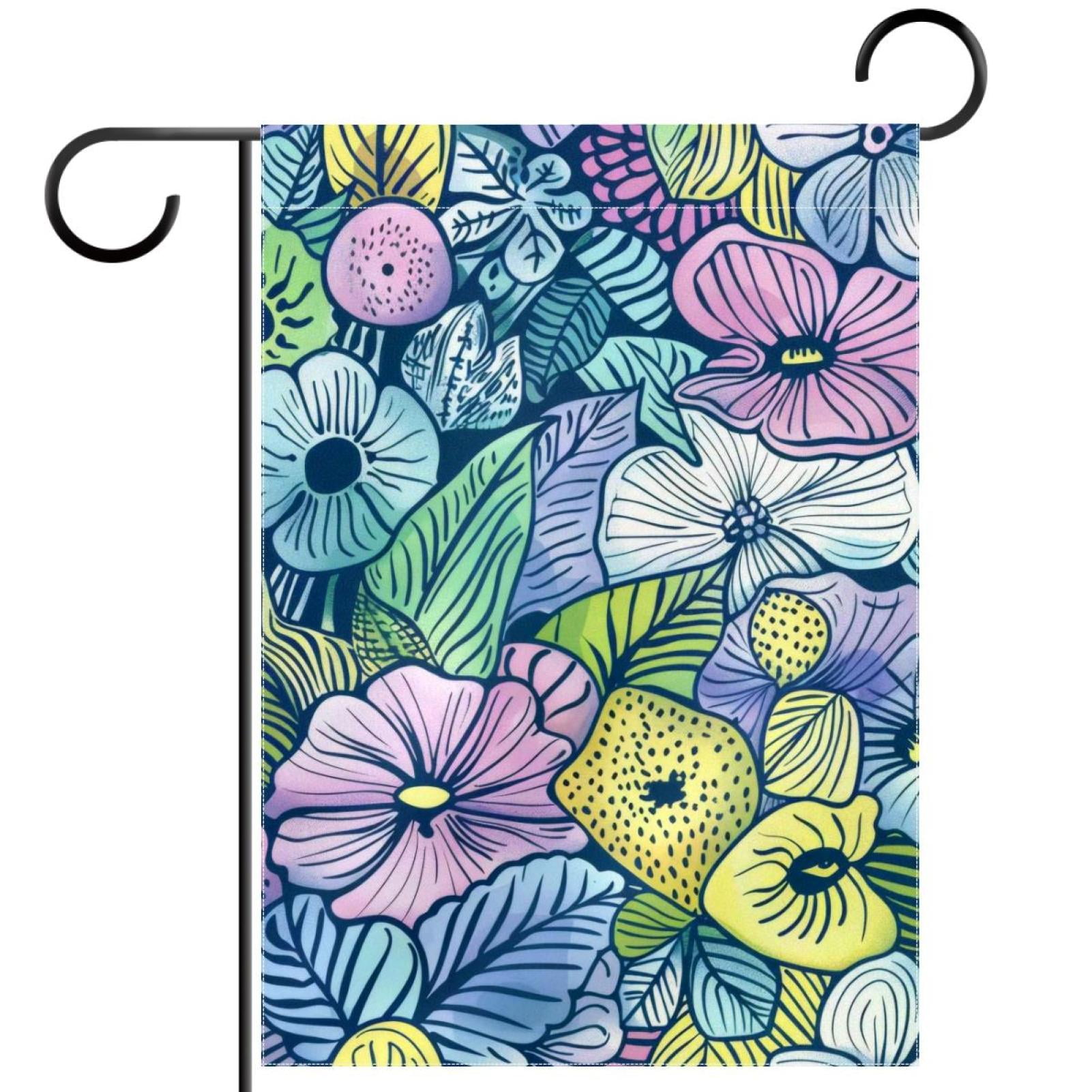Abstract Hand Drawn Floral Pattern Welcome Garden Flags, 12 x 18 Inch ...