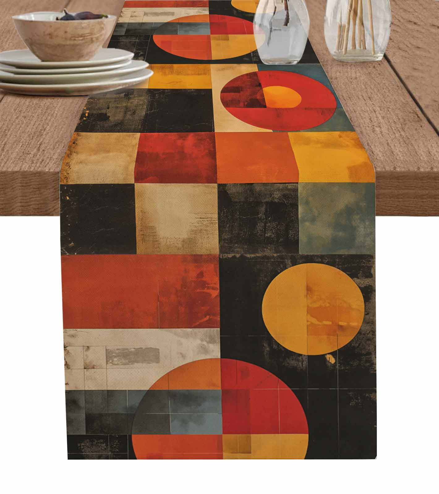 Abstract Hand Drawn Retro Oil Painting Table Runner ration Home r ...