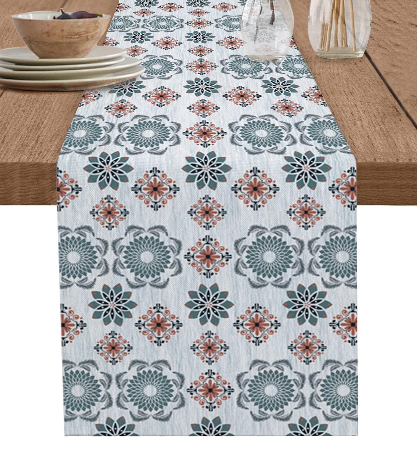 Abstract Hand-Painted Dots On Flowers Table Runner ration Home r Dinner Table ration Table r ...