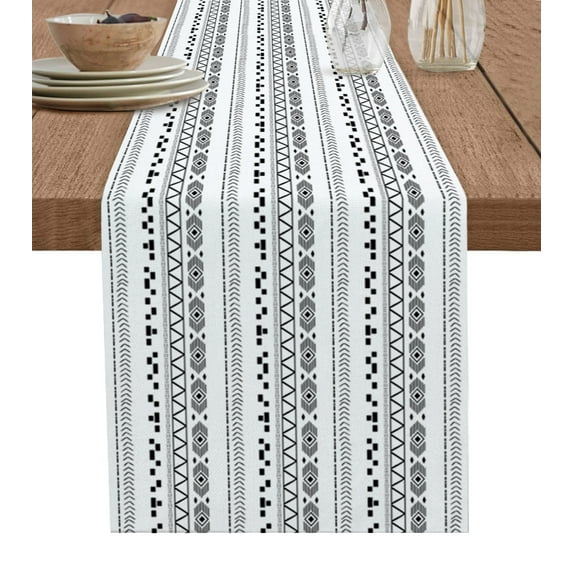 Abstract Hand-Painted Line Pattern Table Runner Kitchen Dining Table r ...