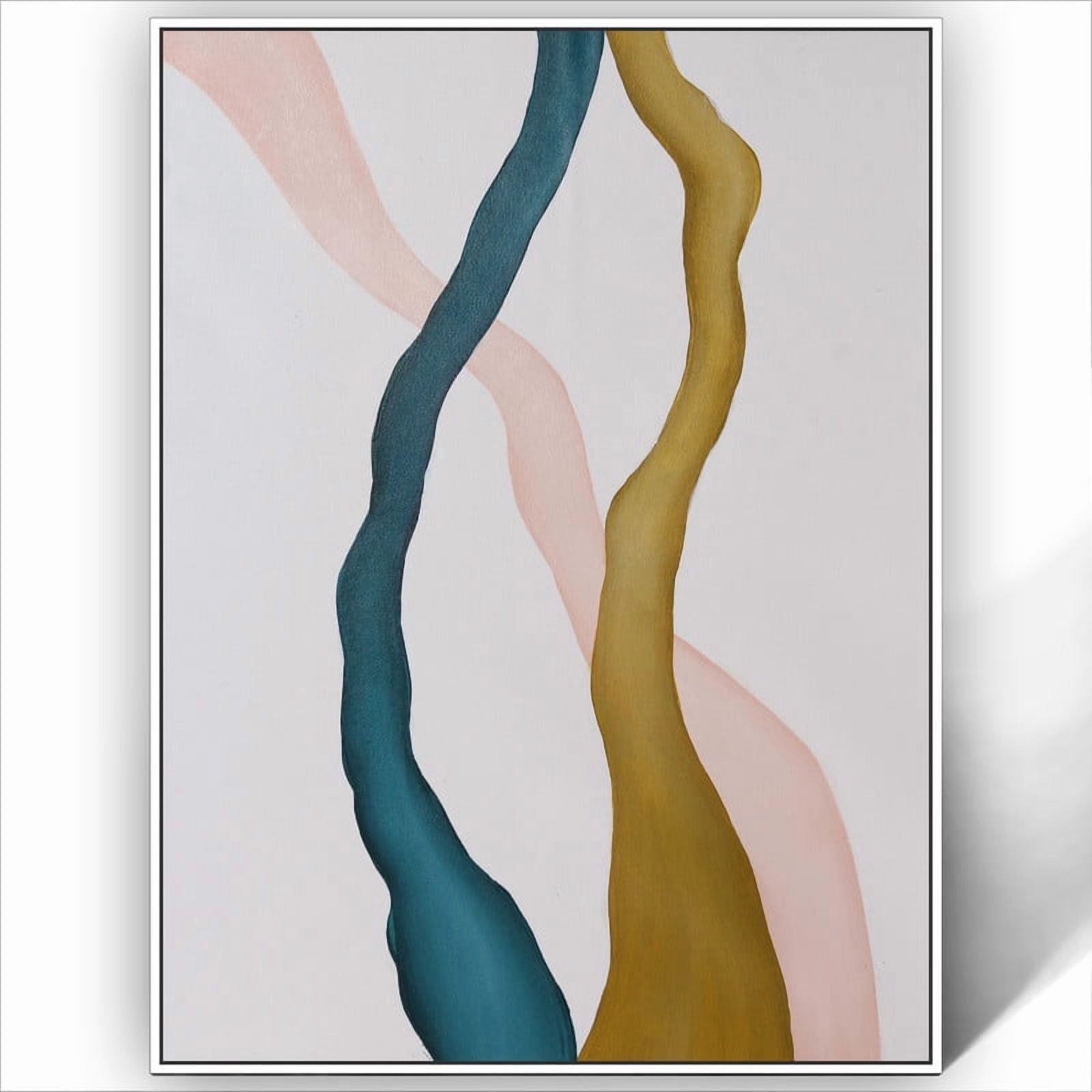 Abstract Hand-painted Wall Art – Teal, Pink, and Gold Flowing Lines on ...