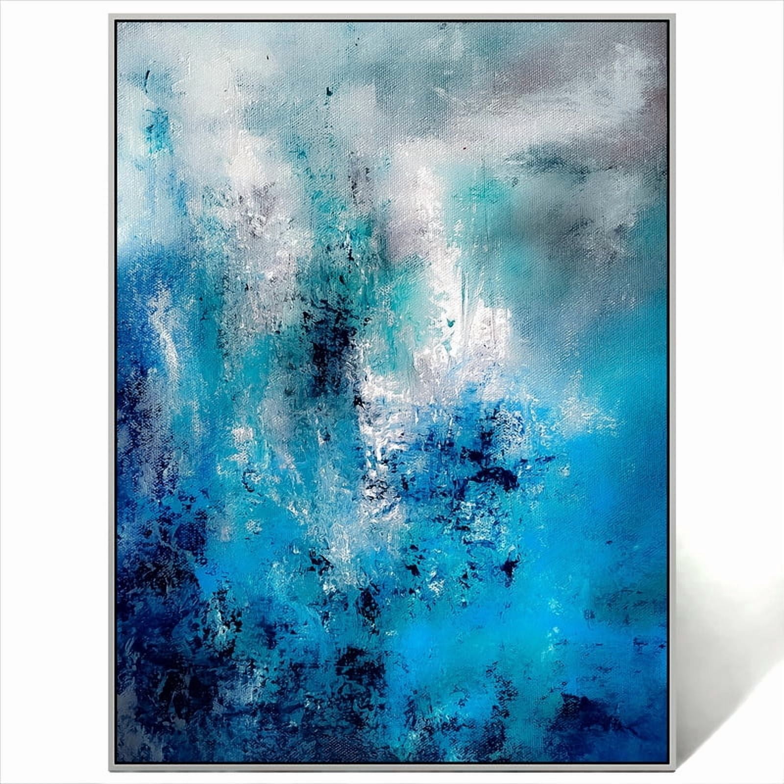 Abstract Handmade Painting in Turquoise, Blue & White – Modern Oceanic ...