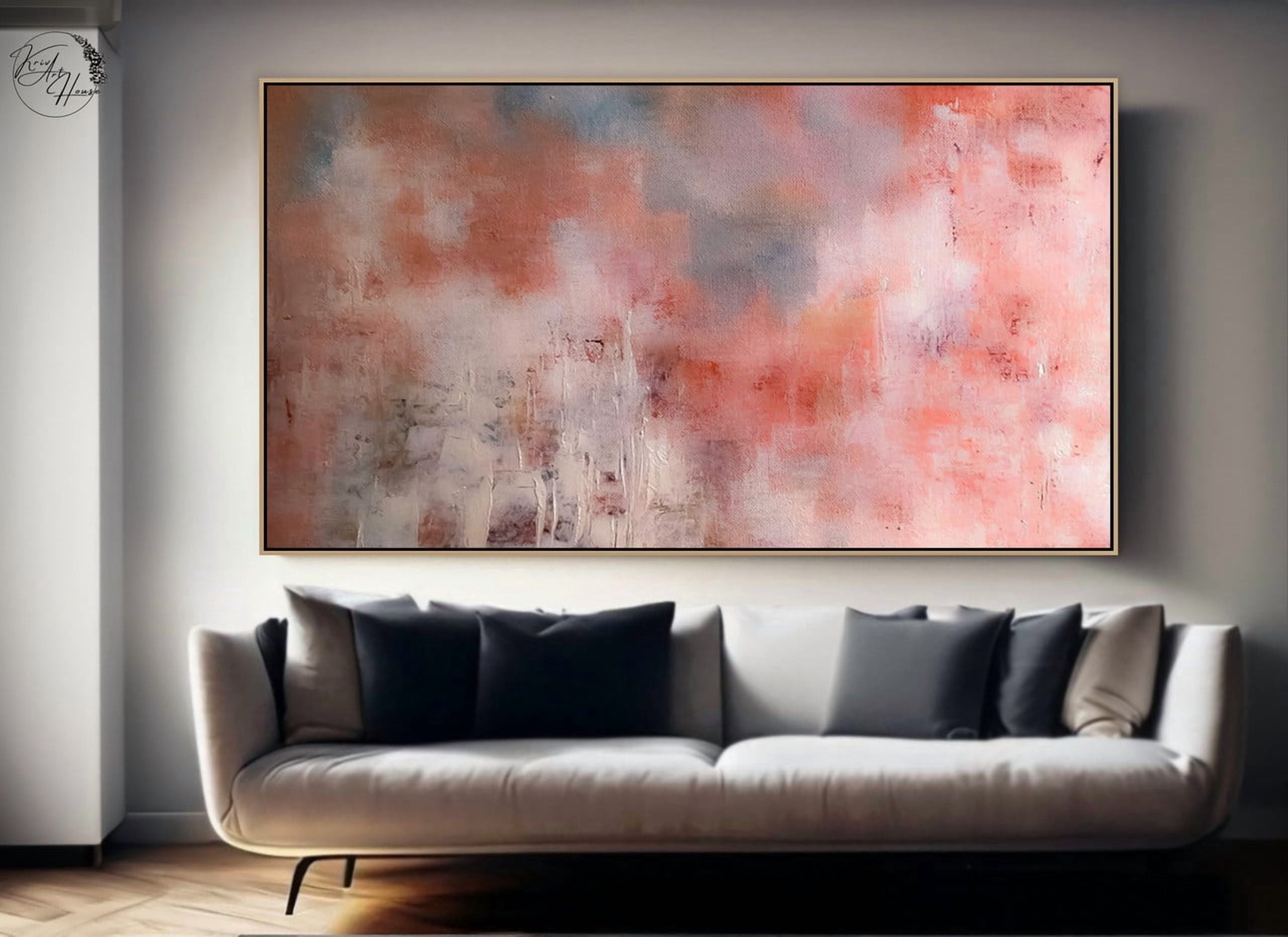 Abstract Handmade Wall Art Painting Large Canvas Coral Peach Lilac Home ...