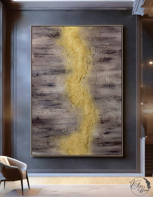 Abstract Handmade Wall Art Painting Yellow River Canvas Modern Home ...