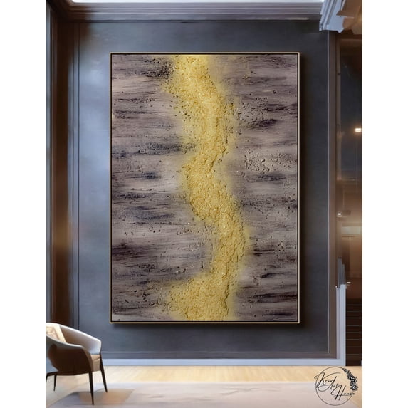 Abstract Handmade Wall Art Painting Yellow River Canvas Modern Home ...