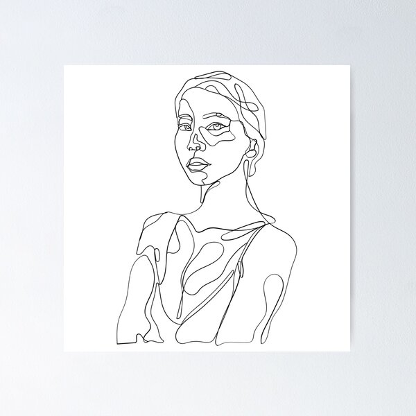 Abstract - Handrawn Half Female Side Front Angle Poster Wall Art ...