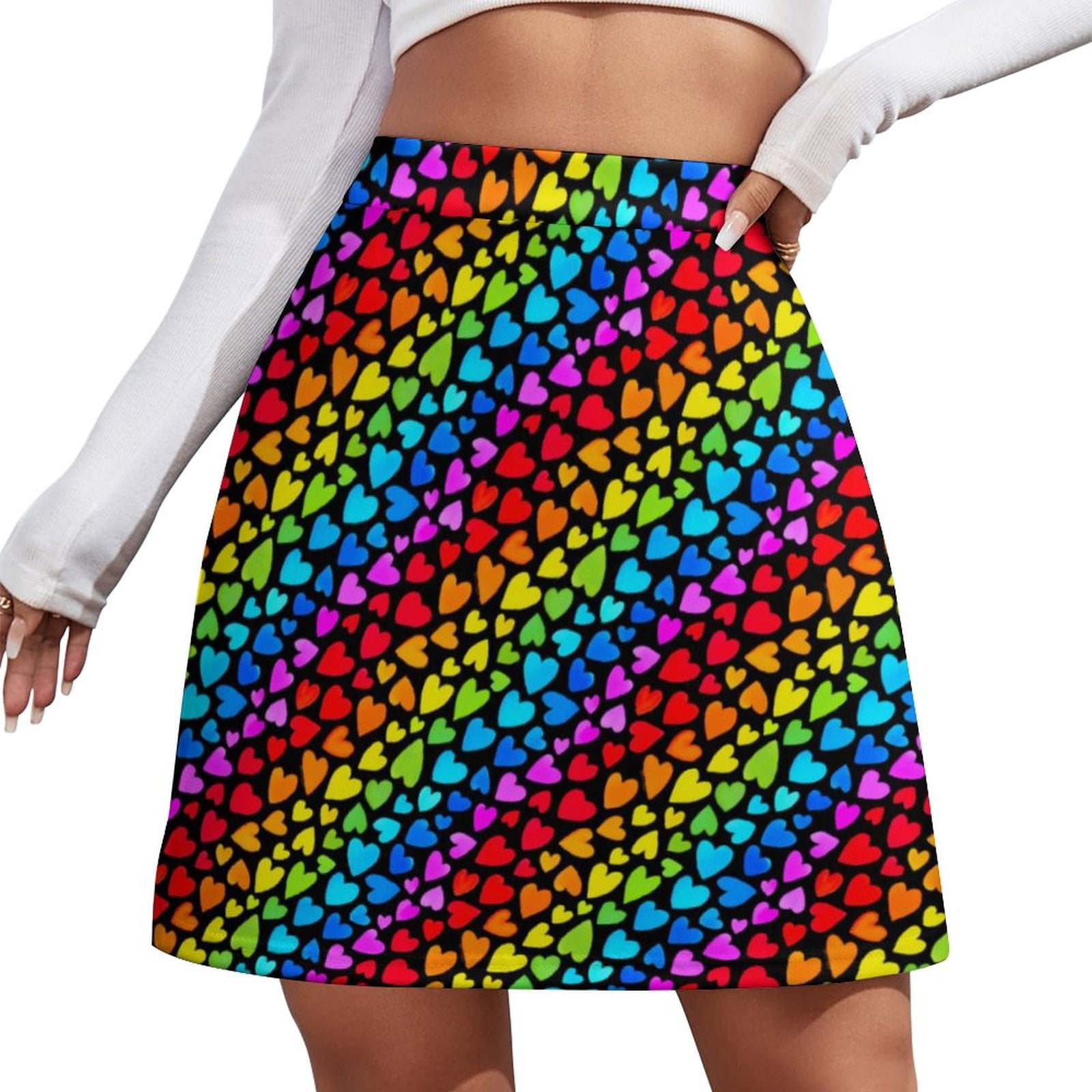 Abstract Heart Print Skirt Spring Colorful Hearts Street Wear Casual A ...