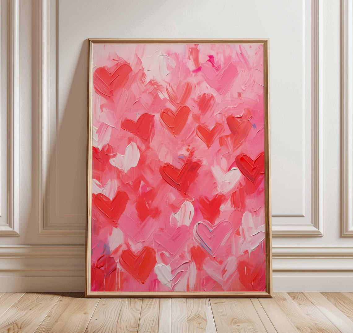 Abstract Heart Red Pink Love Modern Romantic Bold Brushstroke Art ...