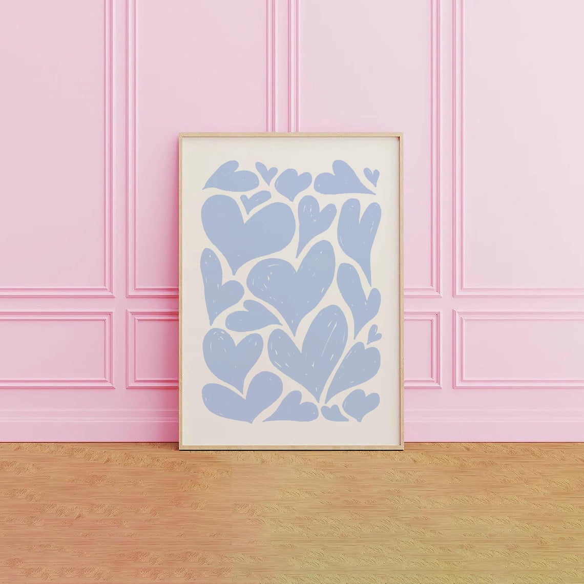 Abstract Hearts Blue Wall Art Girly Handdrawn Heart Whimsical Decor ...
