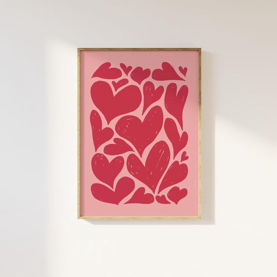 Abstract Hearts Wall Art Whimsical Valentines Day Poster Girly Cute ...