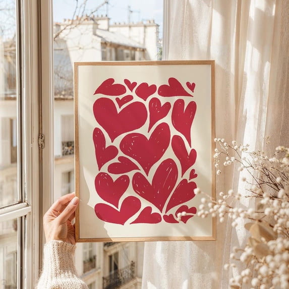 Abstract Hearts Wall Art Whimsical Valentines Day Poster Girly Cute ...