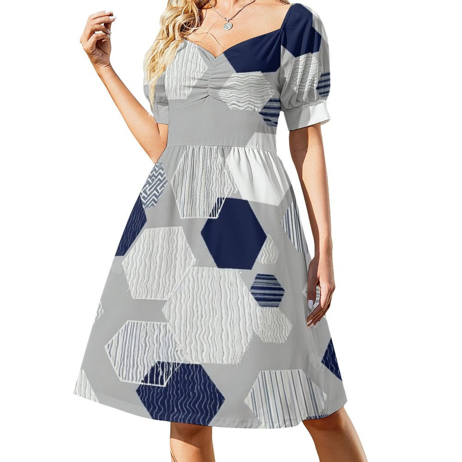 Abstract Hexagon Pattern Design Short Sleeve Dress Clothes Women's ...