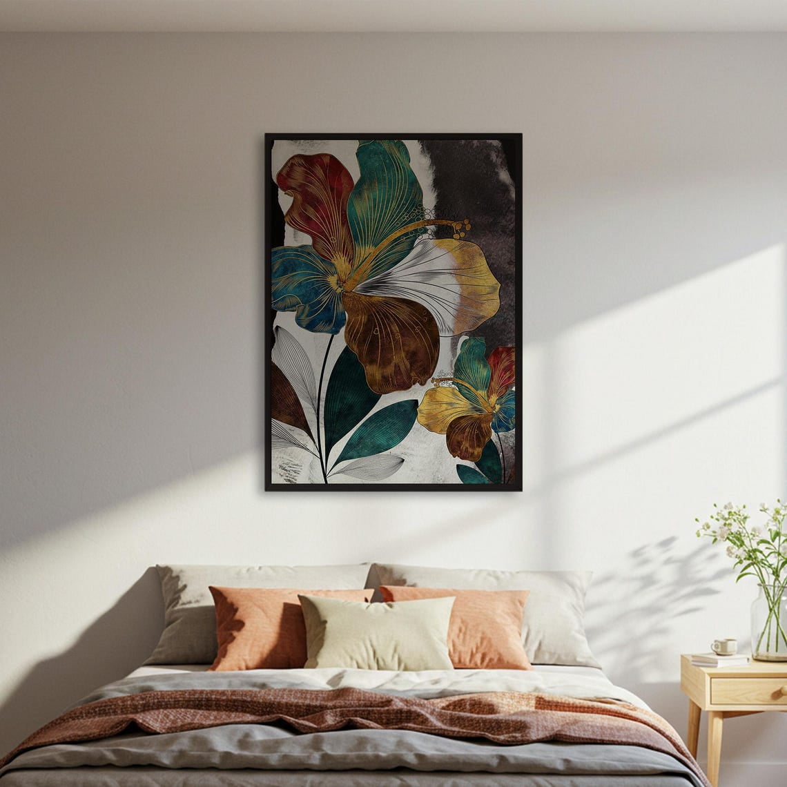 Abstract Hibiscus Poster Gold Line Floral Art, Modern Botanical Decor ...
