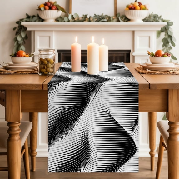 Abstract Hills Table Runner, Geometric Modern Curves Black White ...