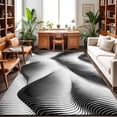 Abstract Hills Washable Area Rug 5 x 7 ft Geometric Modern Curves Black ...