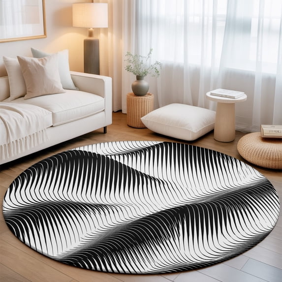 Abstract Hills Washable Round Area Rug 7 ft, Geometric Modern Curves ...