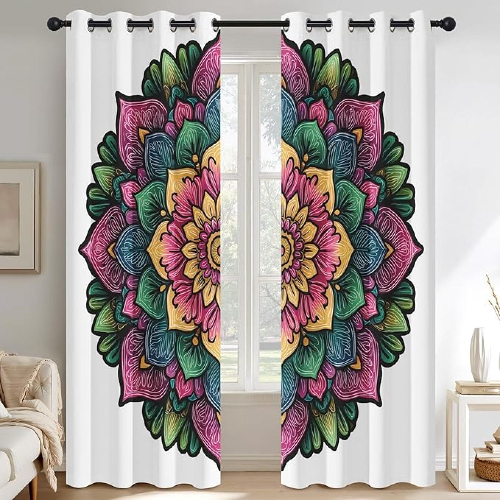Abstract Hippie Curtains For Bedroom Living Room, Colorful Flower ...