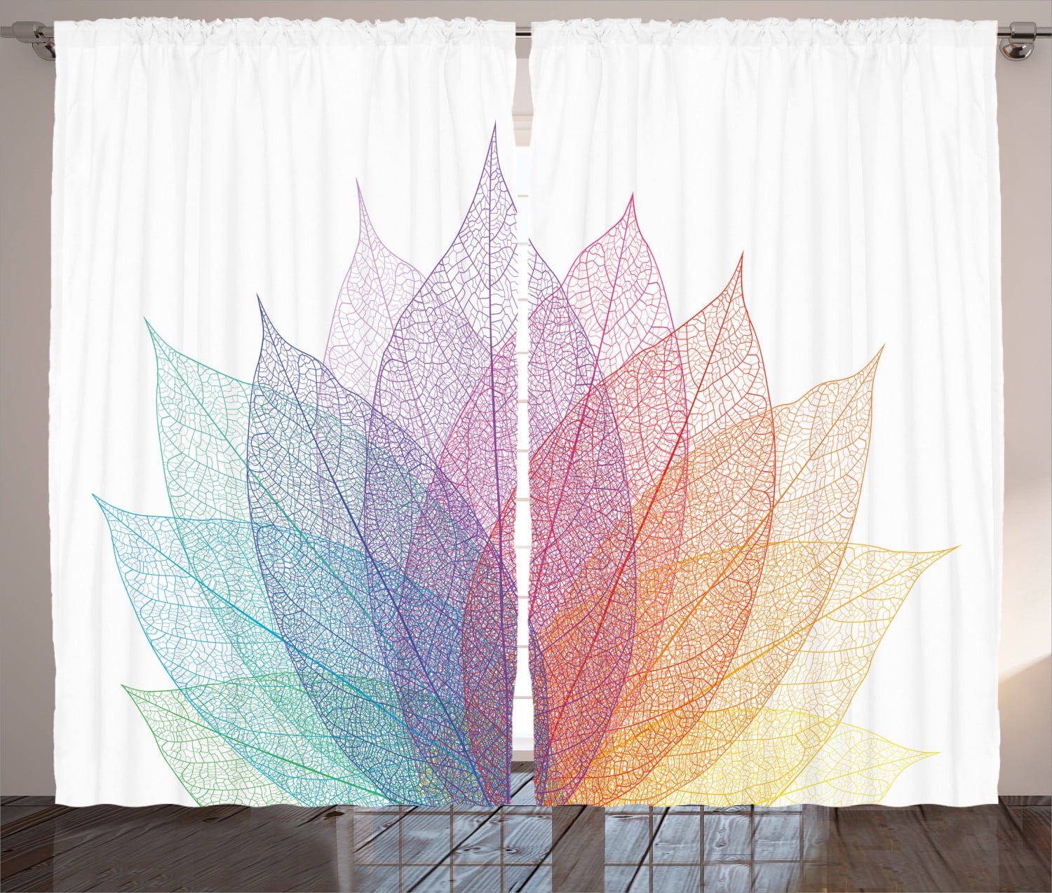Ambesonne Abstract Curtains 2 Panel Set, Delicate Leaves Art, 108" x 84 ...