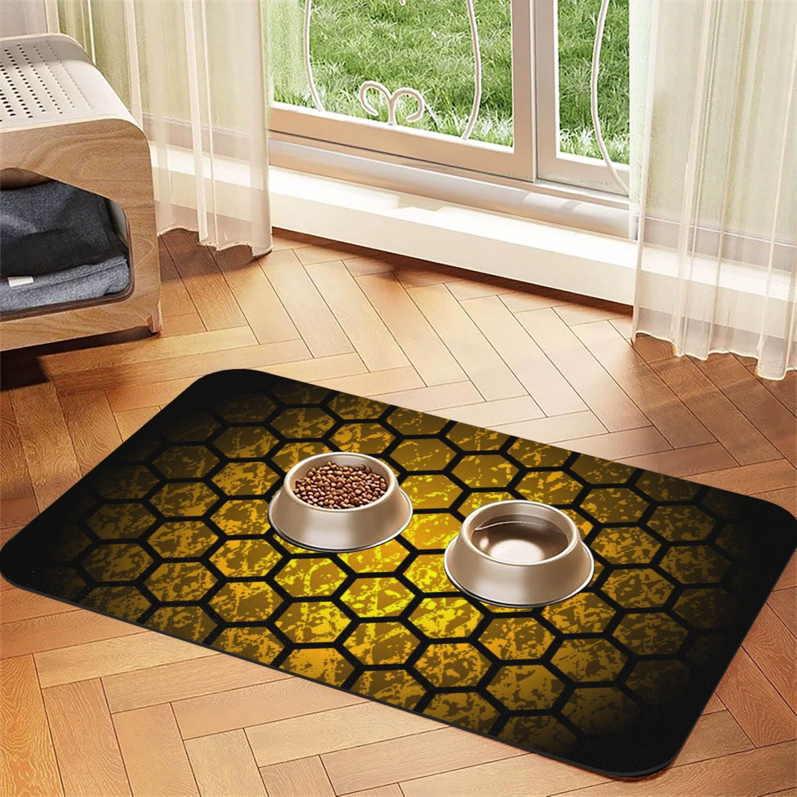 Abstract Honey Comb Geometric Absorbent PU Leather Pet Feeding Placemat ...