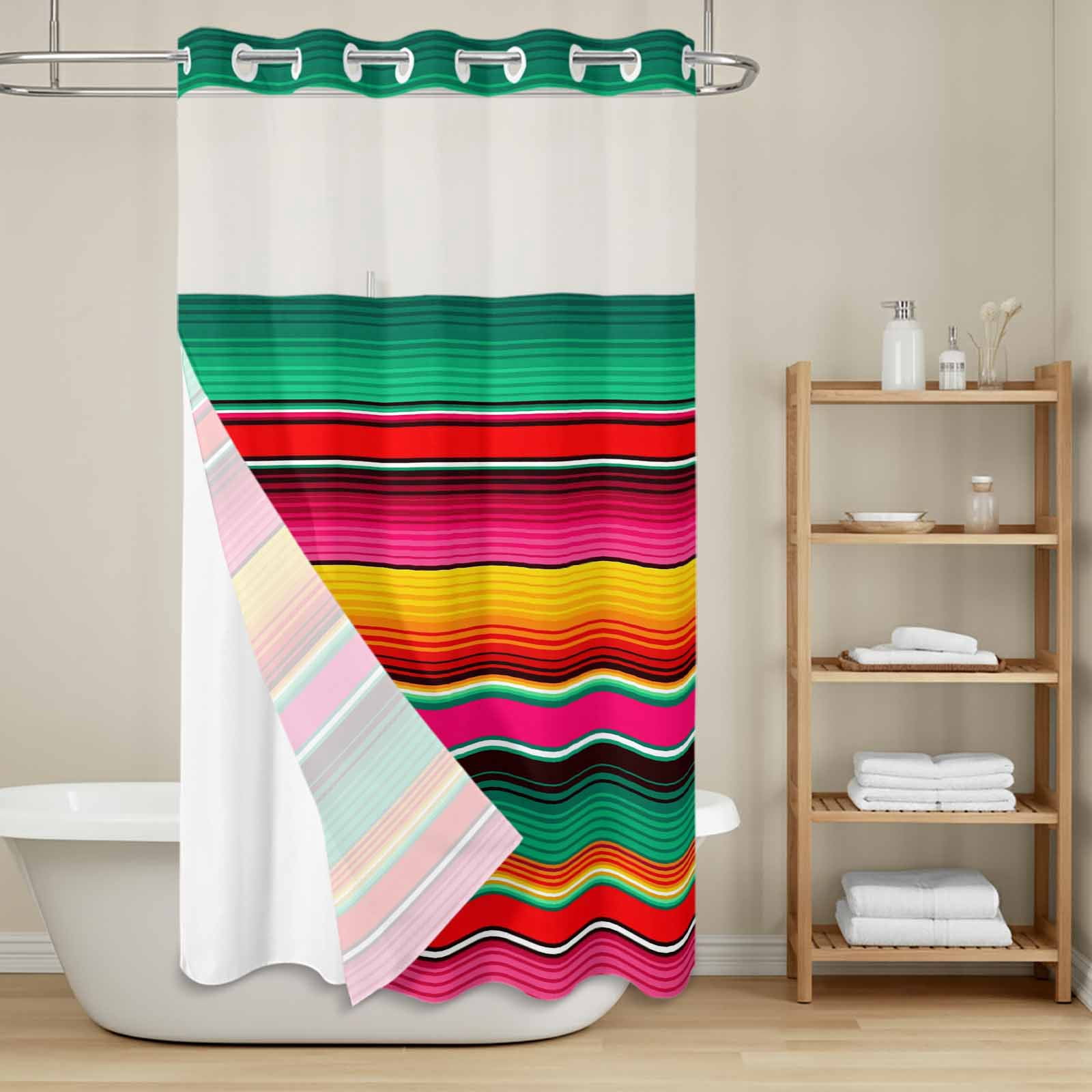 Abstract No Hook Shower Curtain with Snap in Liner, Colorful Mexican ...