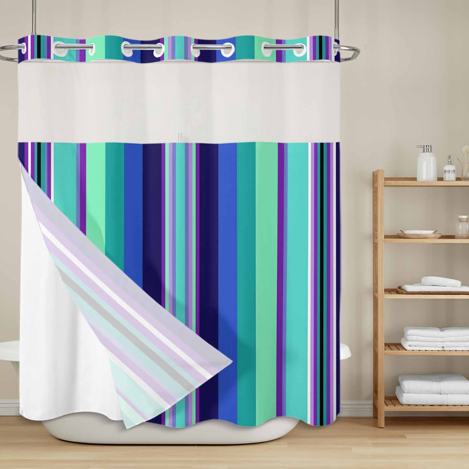 Abstract No Hook Shower Curtain with Snap in Liner, Colorful Mexican ...