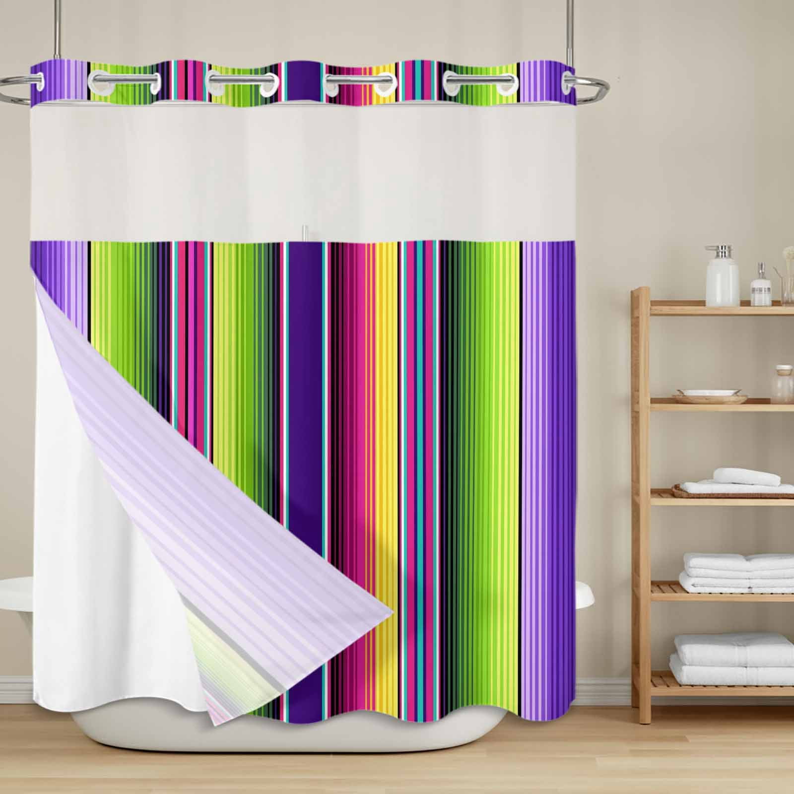 Abstract No Hook Shower Curtain with Snap in Liner, Colorful Mexican ...