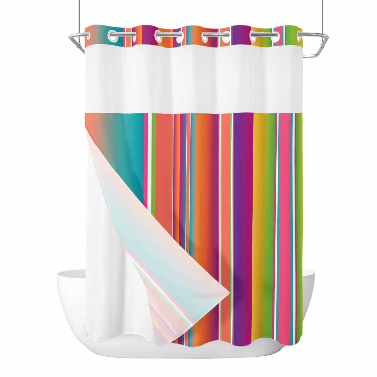 Abstract No Hook Shower Curtain and Snap in Liner Set, Colorful Mexican ...
