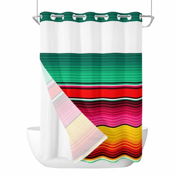 Abstract No Hook Shower Curtain and Snap in Liner Set, Colorful Mexican ...