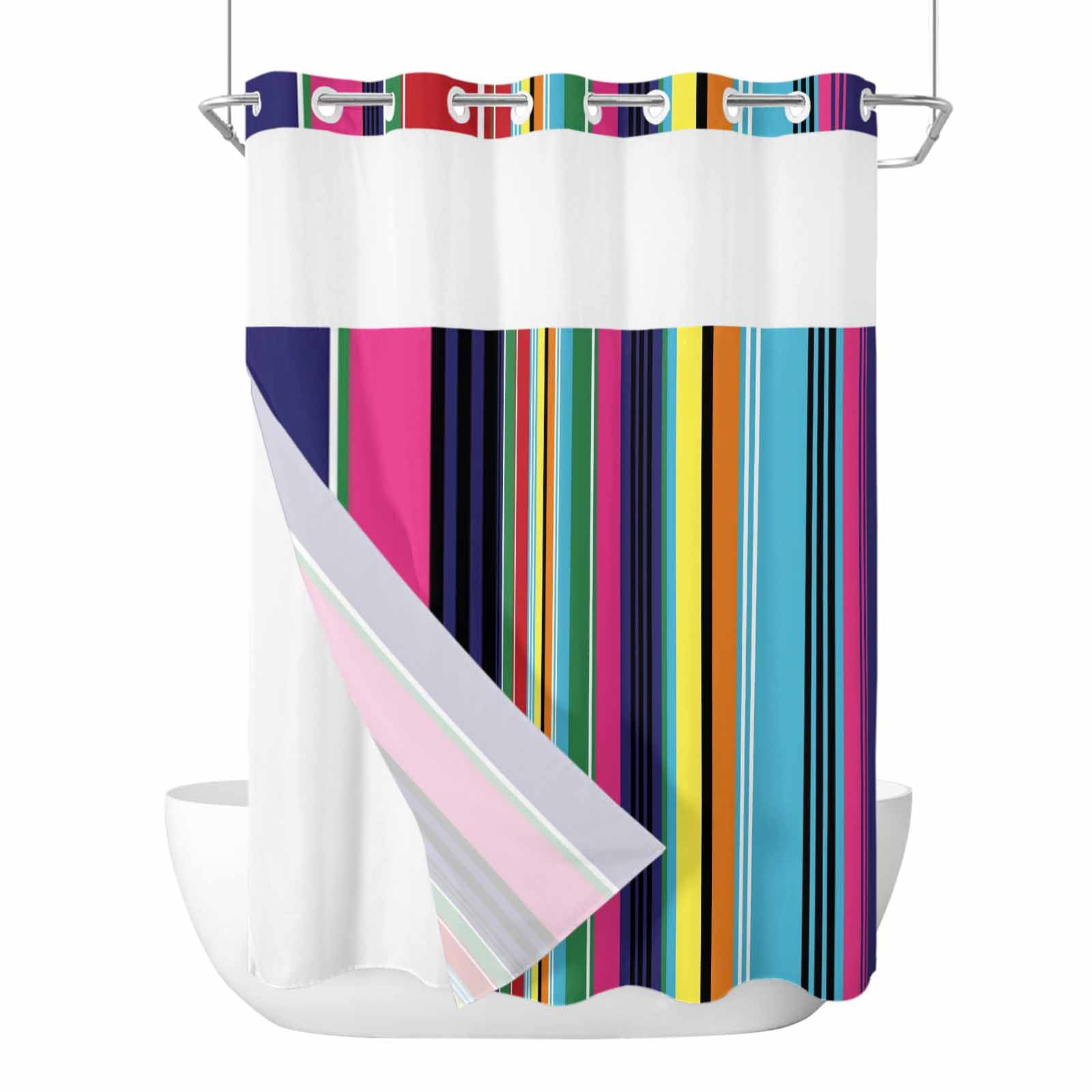 Abstract No Hook Shower Curtain and Snap in Liner Set, Colorful Mexican ...