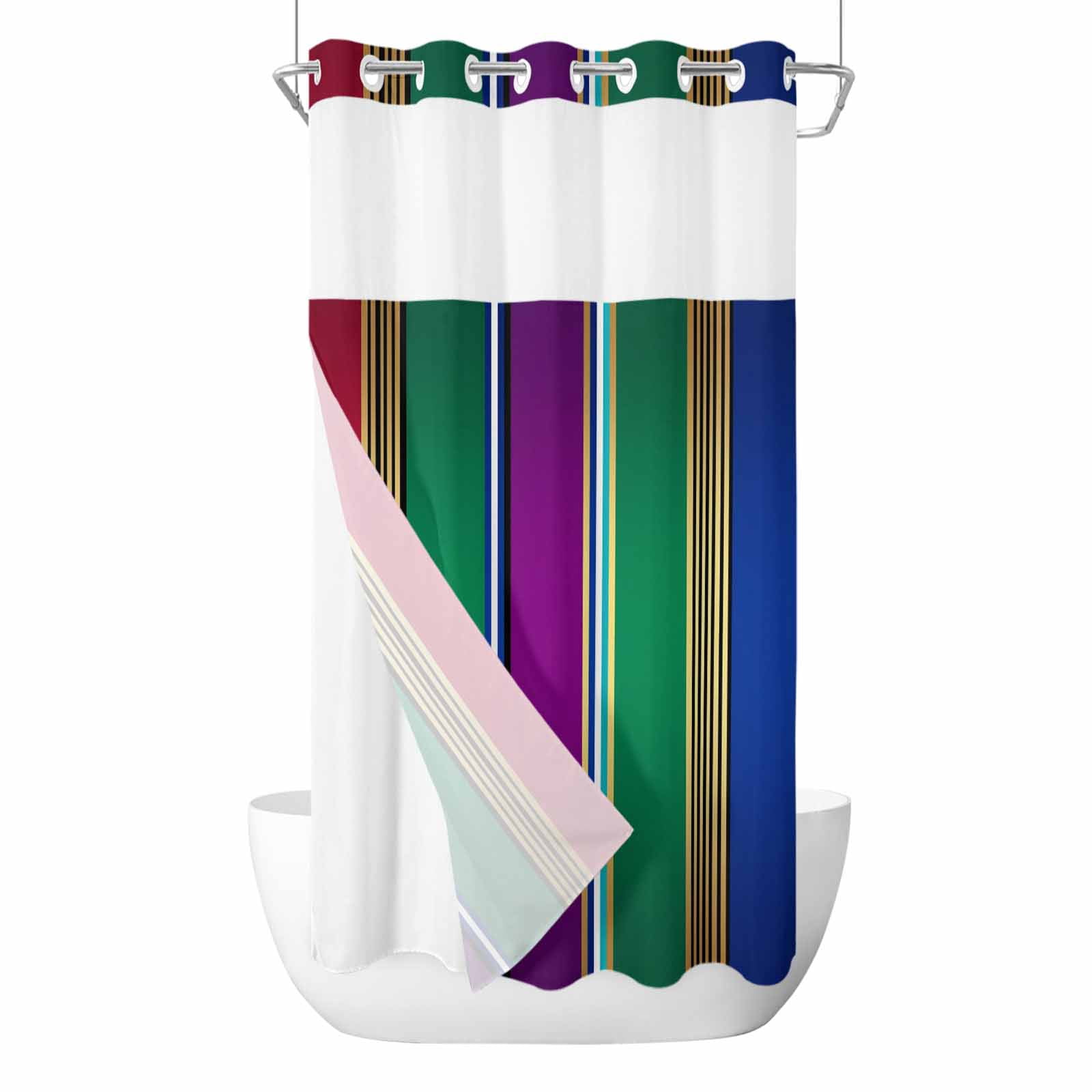 Abstract No Hook Shower Curtain and Snap in Liner Set, Colorful Mexican ...