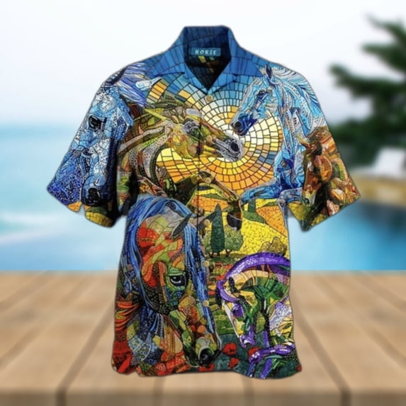 Abstract Horse All Over Printed Hawaiian Shirt - Walmart.com