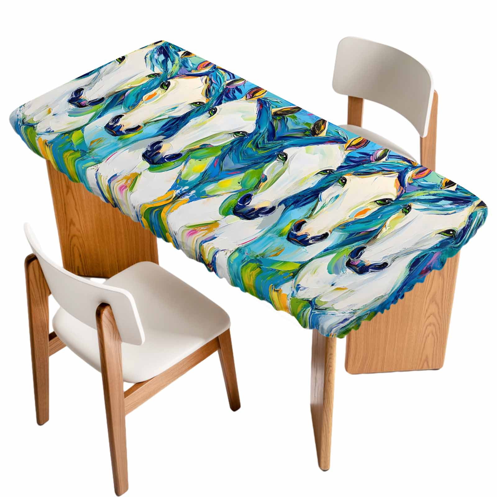 Abstract Horse Fitted Rectangle Tablecloth 32" x 72" Watercolor Horse ...