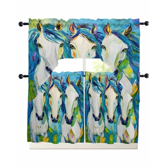 Abstract Horse Swag Valance and Tier Curtains Set Watercolor Horse ...