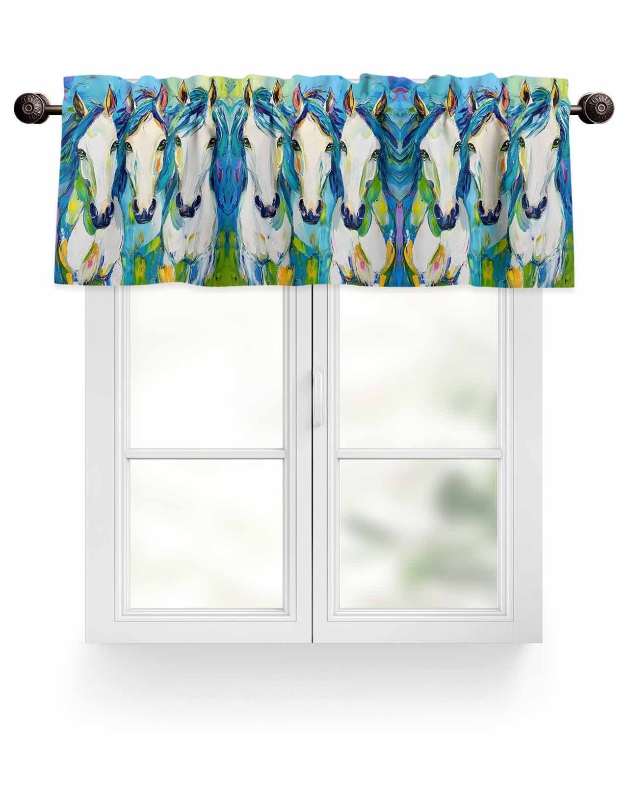Abstract Horse Valances for Windows Watercolor Horse Valance Rod Pocket ...