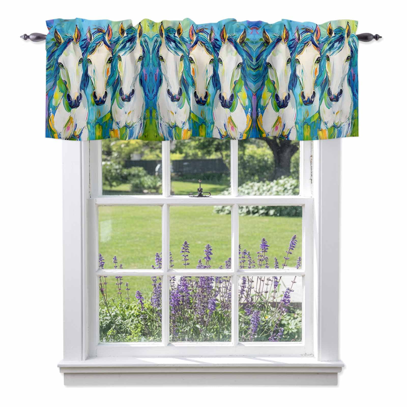 Abstract Horse Valances for Windows, Watercolor Horse Valance Window ...