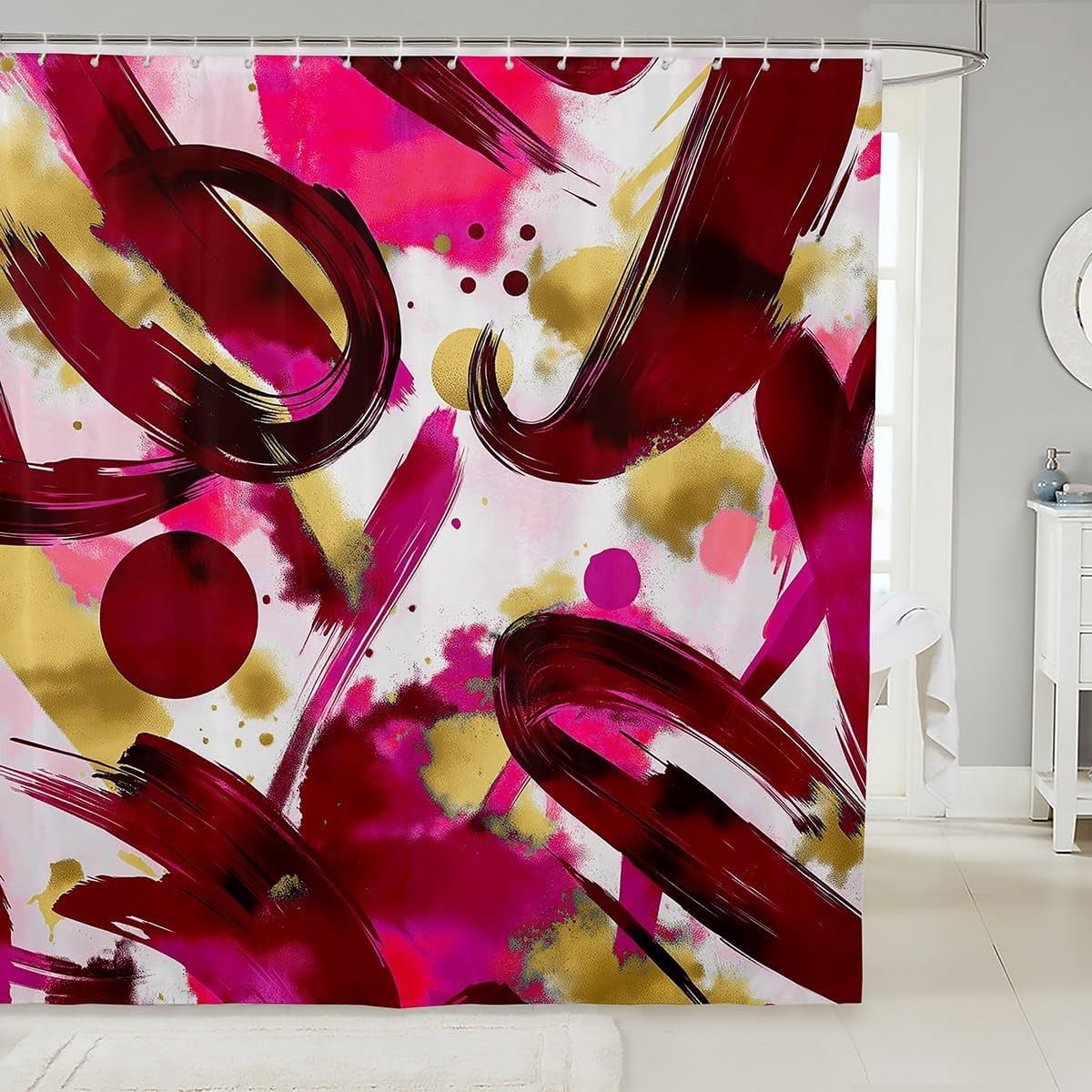 Abstract Hot Pink Gold Shower Curtain for Bathroom Decor Boho Modern ...