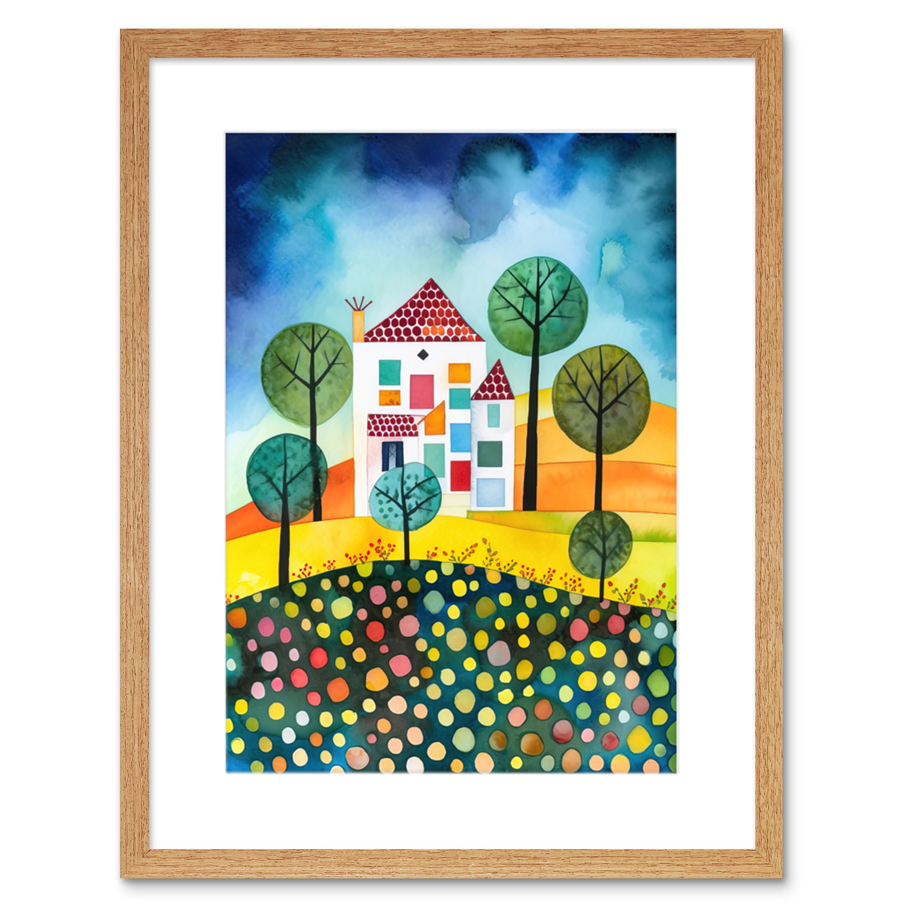 Abstract House And Garden Folk Art Artwork Framed Print Wall Art 9X7 ...
