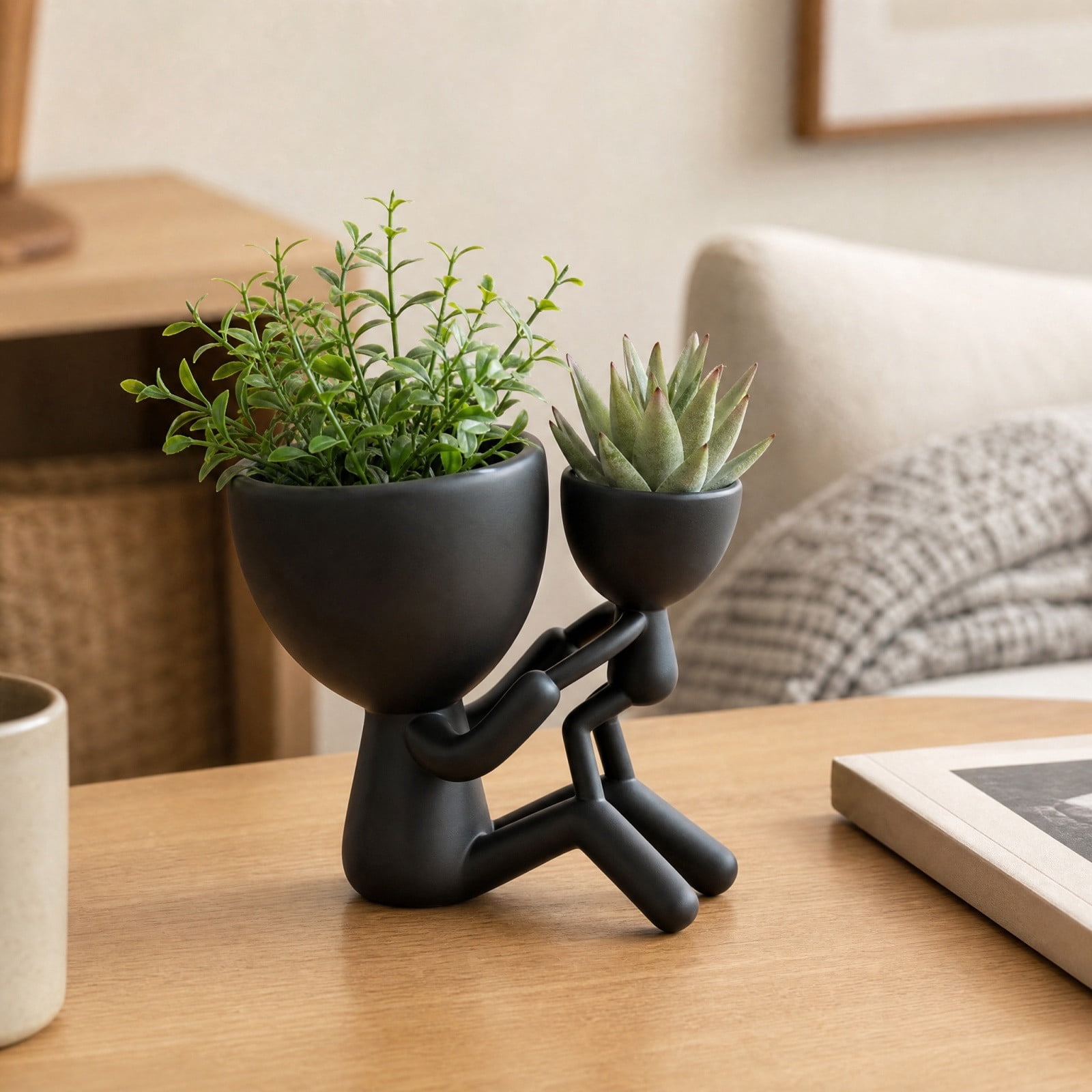 Abstract Hugging Humanoid Air Plant Planter for Succulents, 2-Head ...