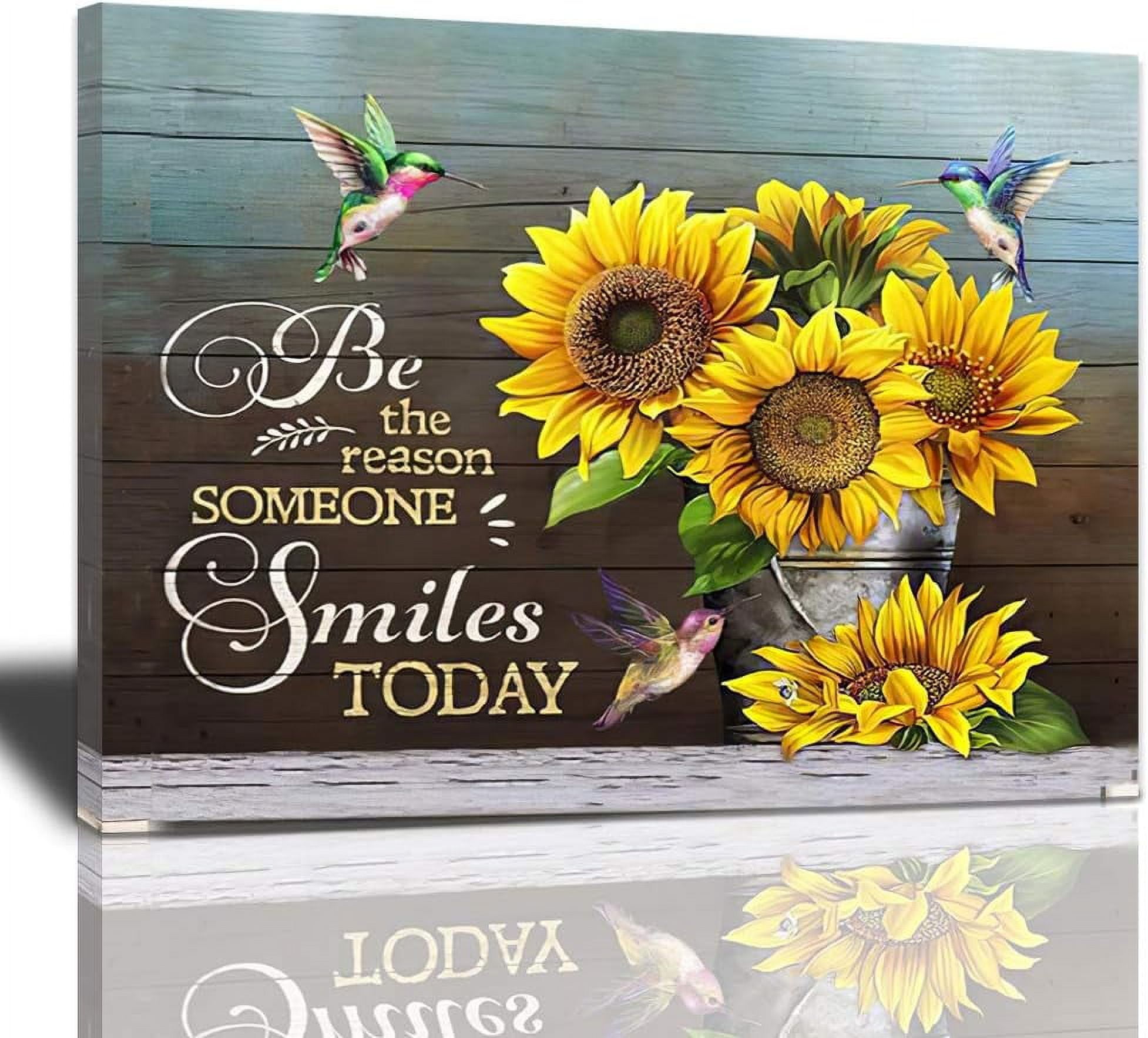 Abstract Hummingbird Sunflower Wall Art Canvas Print Inspirational ...