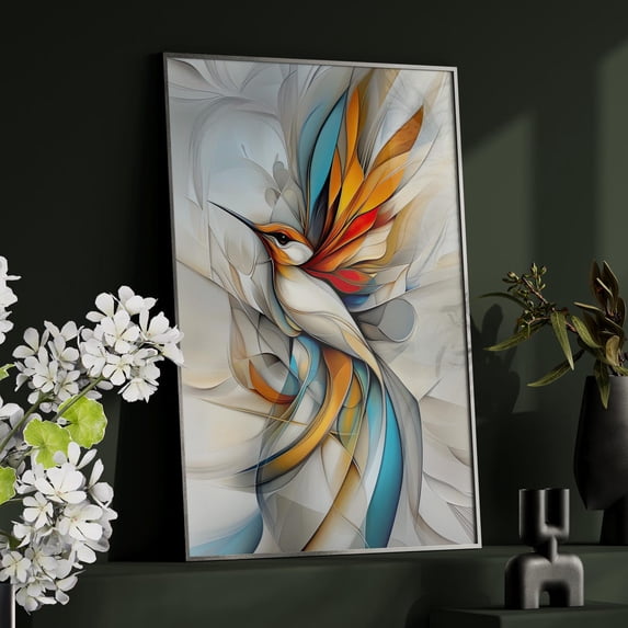 Abstract Hummingbird Wall Art, Fluid Colorful Nature Decor, Unframed ...