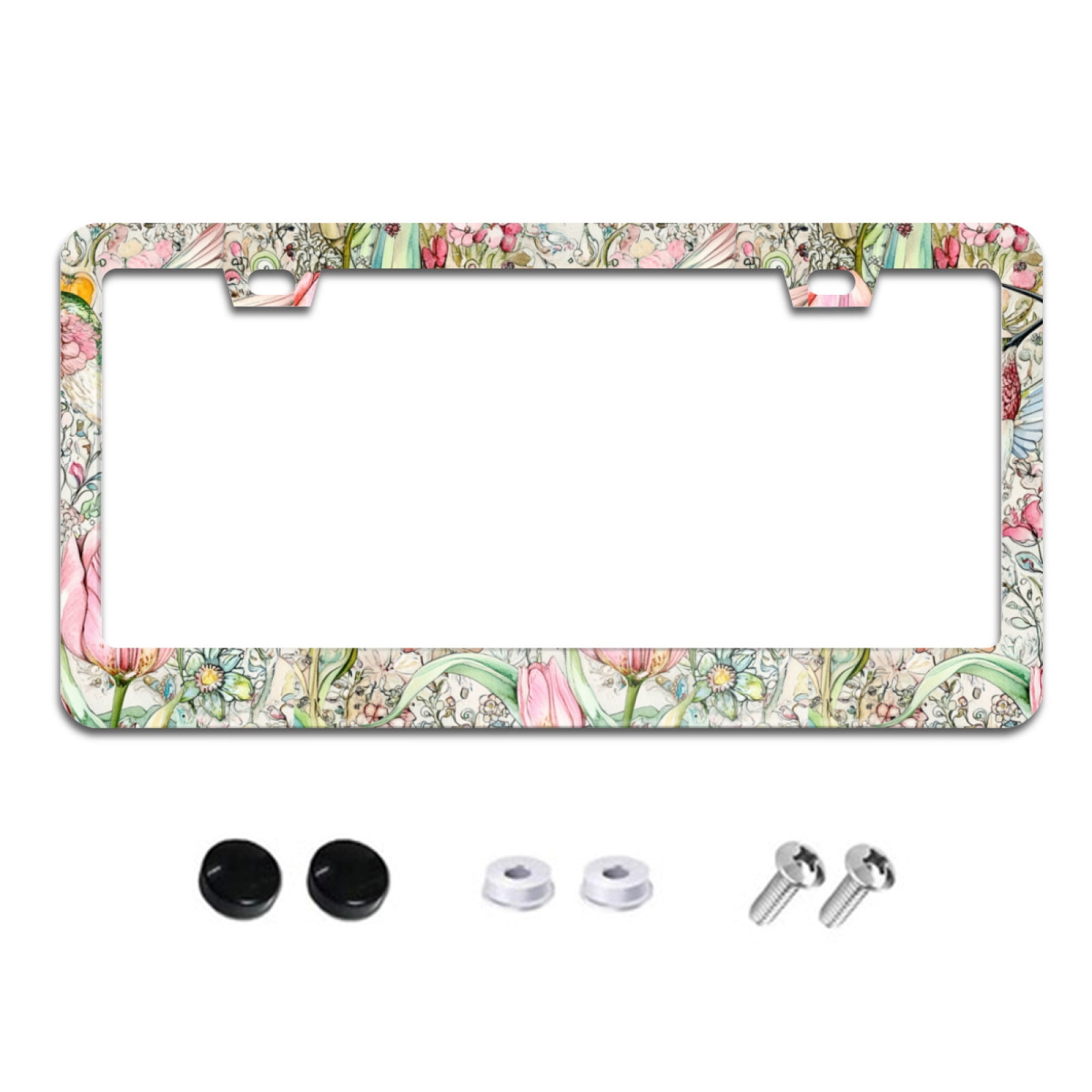 Abstract Hummingbird with Floral License Plate Frames for Women Men Car ...